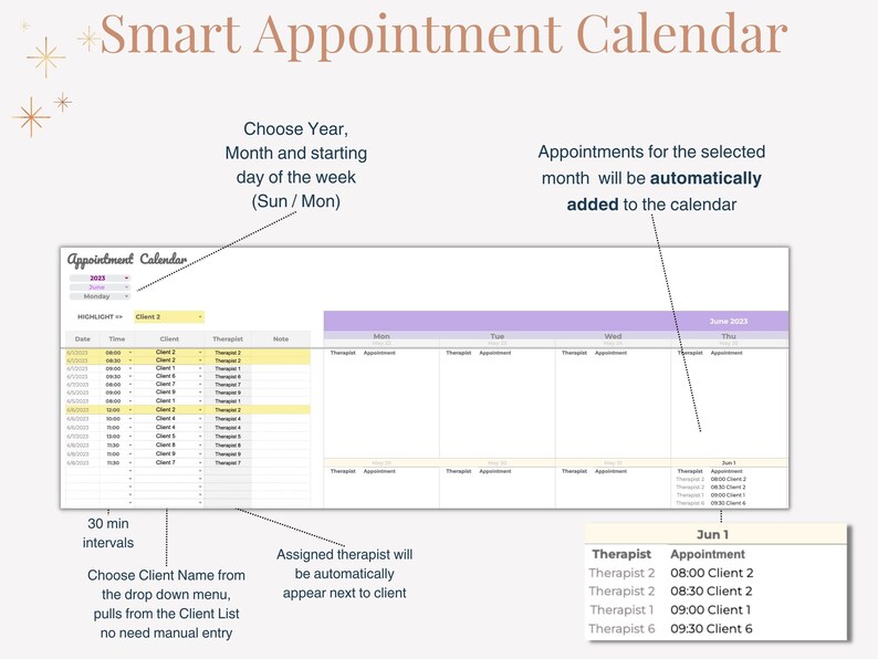 Therapist Client Tracker Scheduling Spreadsheet Google Sheets ...