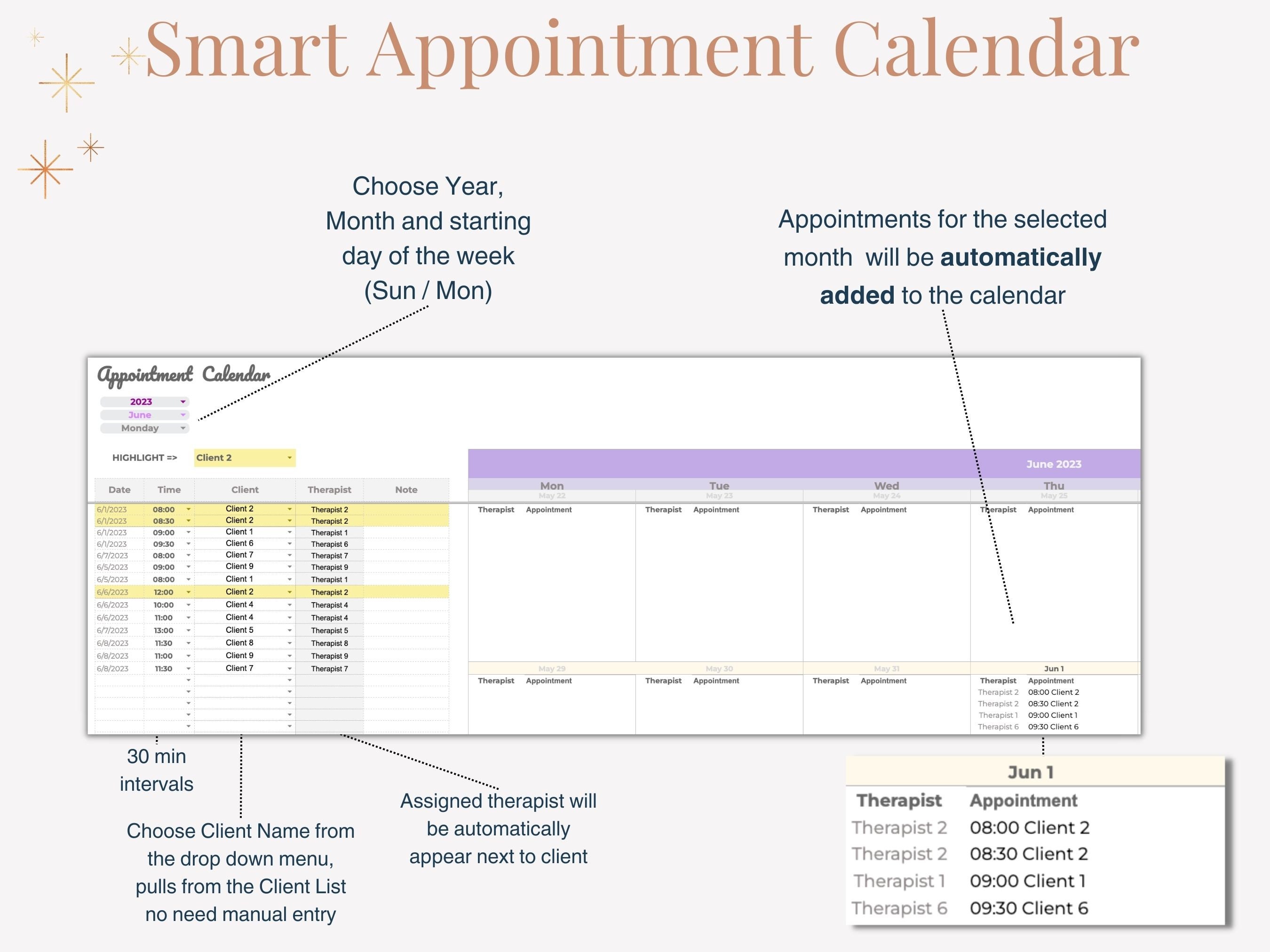 Therapist Client Tracker Scheduling Spreadsheet Google Sheets ...