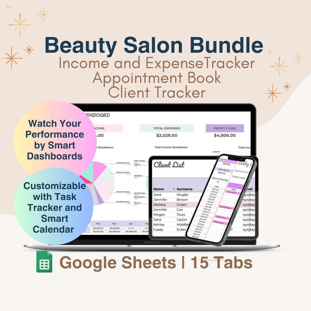 Beauty Salon Income and Expense Bookkeeping Spreadsheet Appointment ...