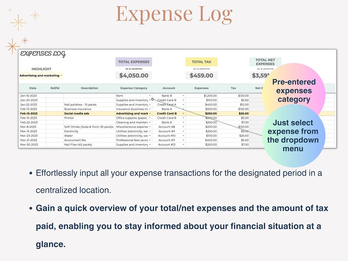Beauty Salon Bookkeeping Spreadsheet Google Sheets Template Simple ...