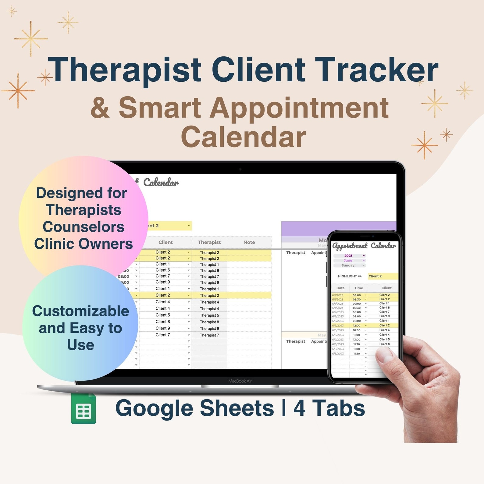 Therapist Client Tracker Scheduling Spreadsheet Google Sheets ...