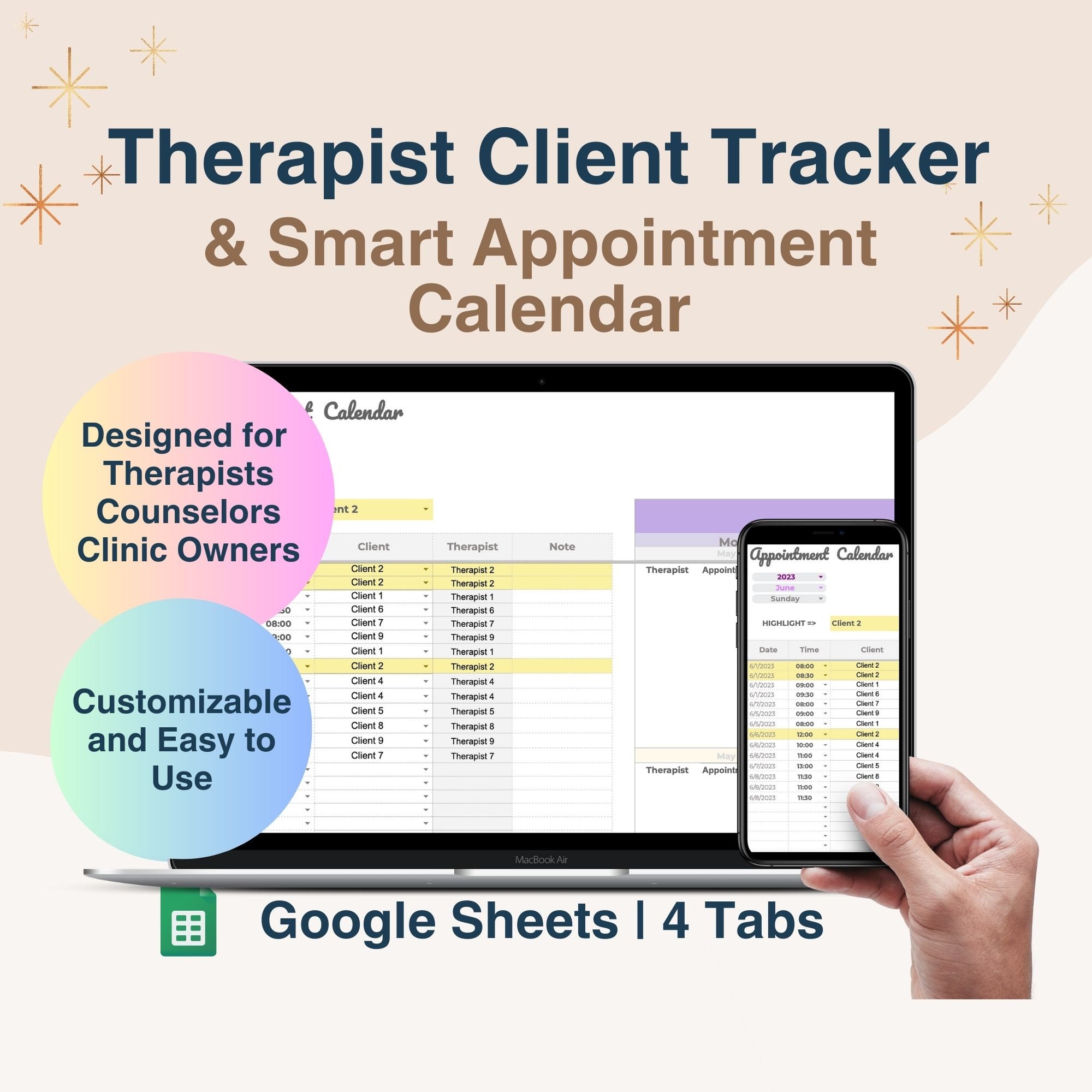 Therapist Client Tracker Scheduling Spreadsheet Google Sheets ...
