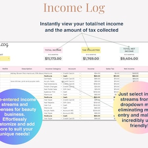 Beauty Salon Bookkeeping Spreadsheet Google Sheets Template Simple ...
