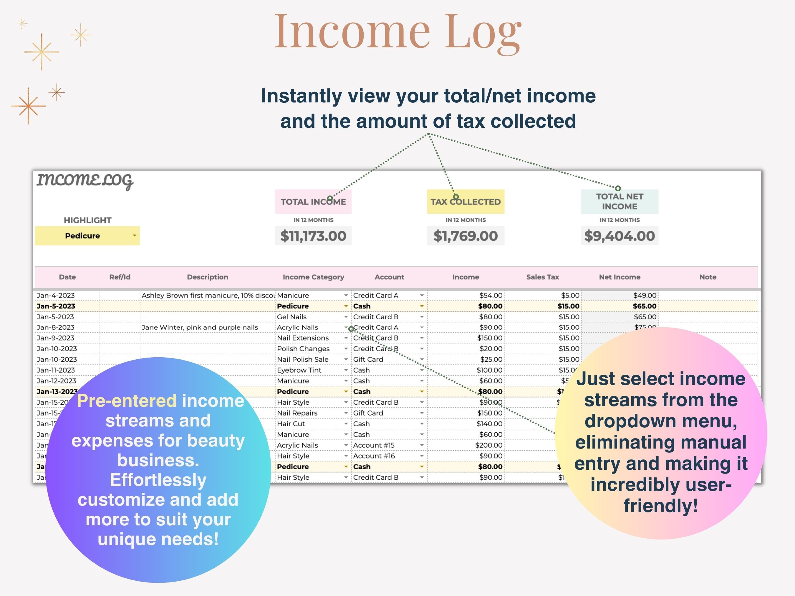 Beauty Salon Bookkeeping Spreadsheet Google Sheets Template Simple ...