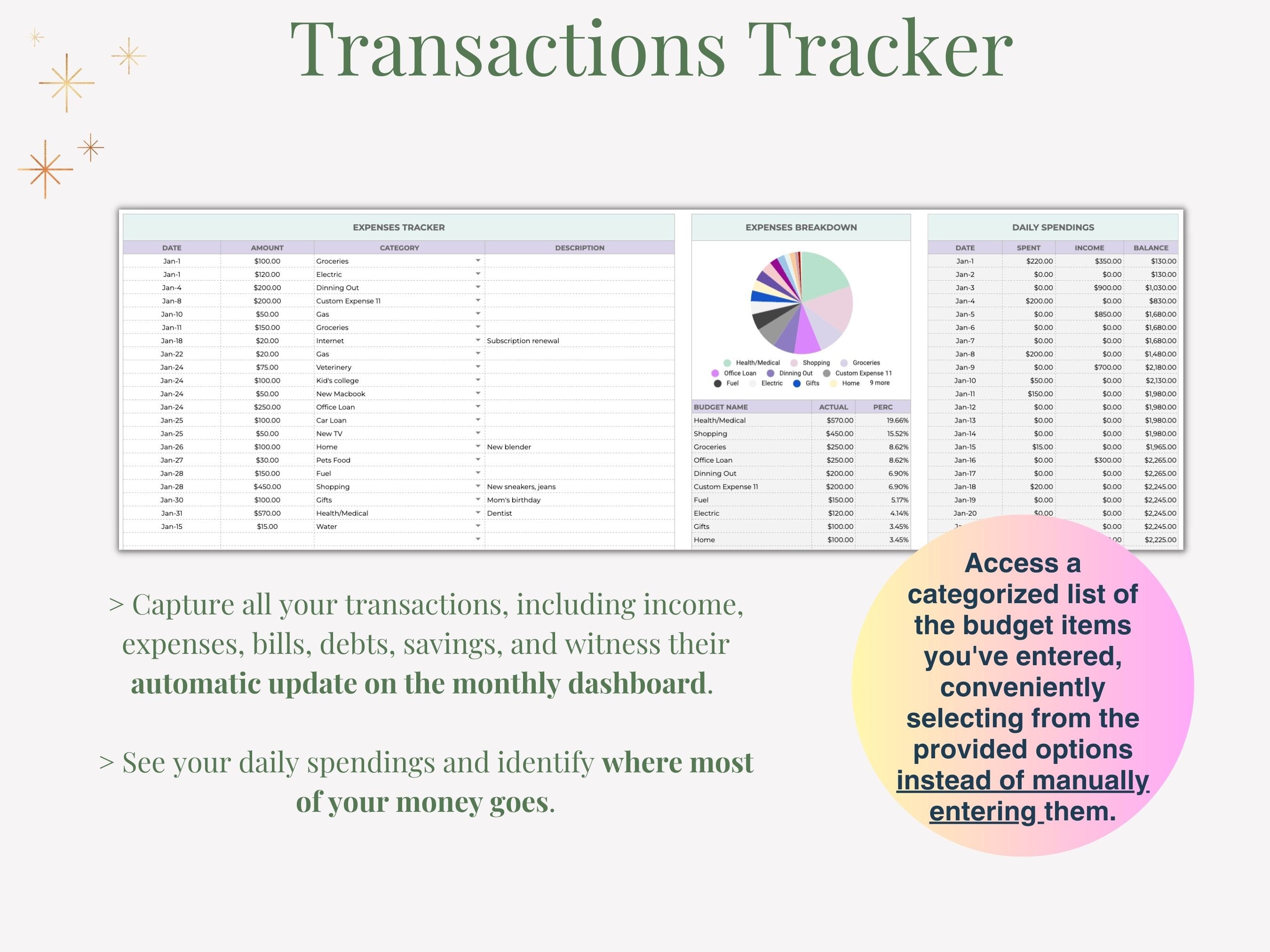 Monthly Budget Planner, Income Expense Tracking Dashboard, Paycheck Budget Spreadsheet, Sinking ...
