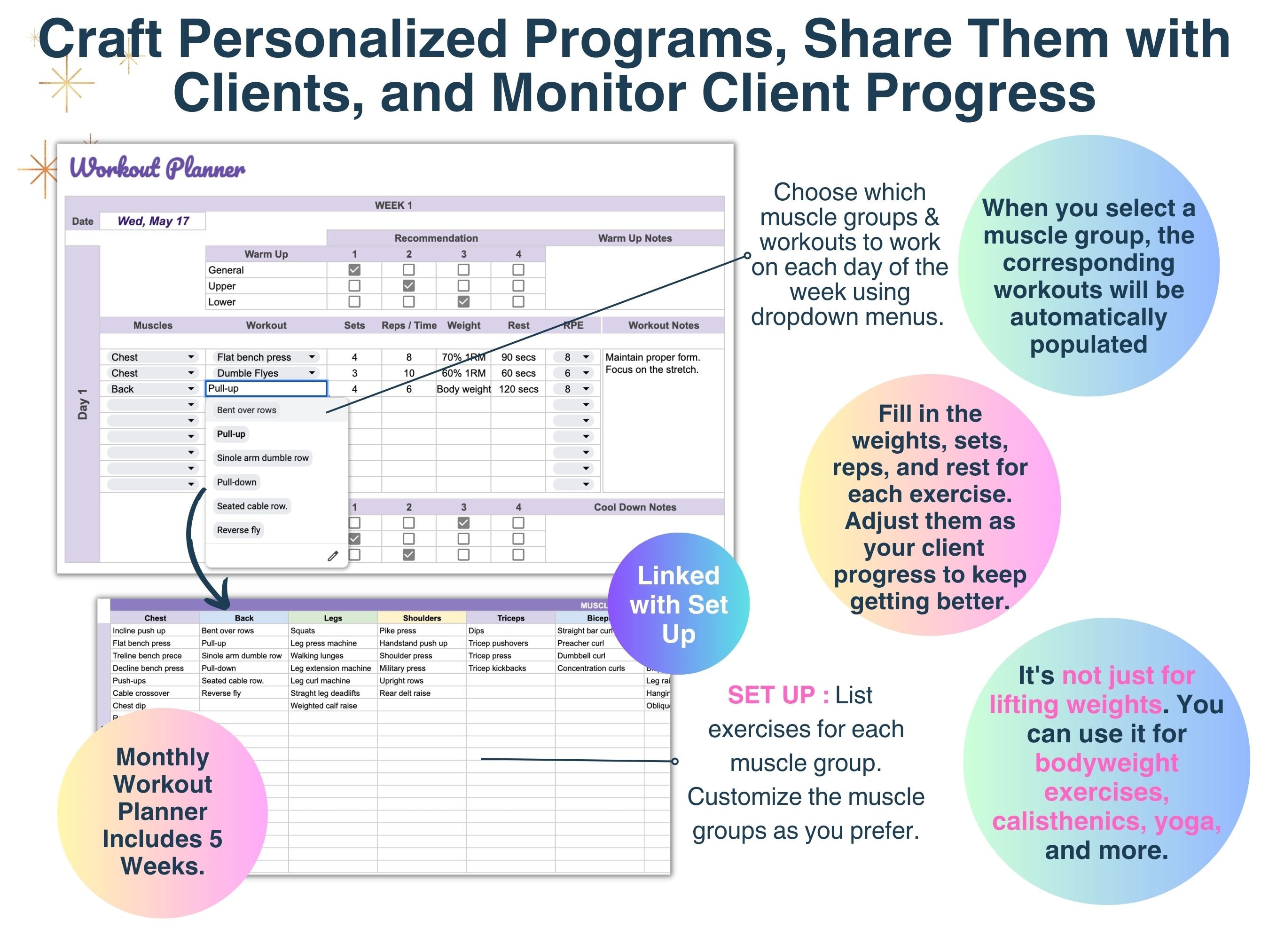Personal Trainer Template, Client Tracker, Printable Workout Plan ...