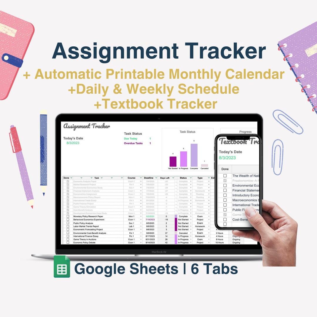 Assignment Tracker, Student Homework Planner Spreadsheet, College ...