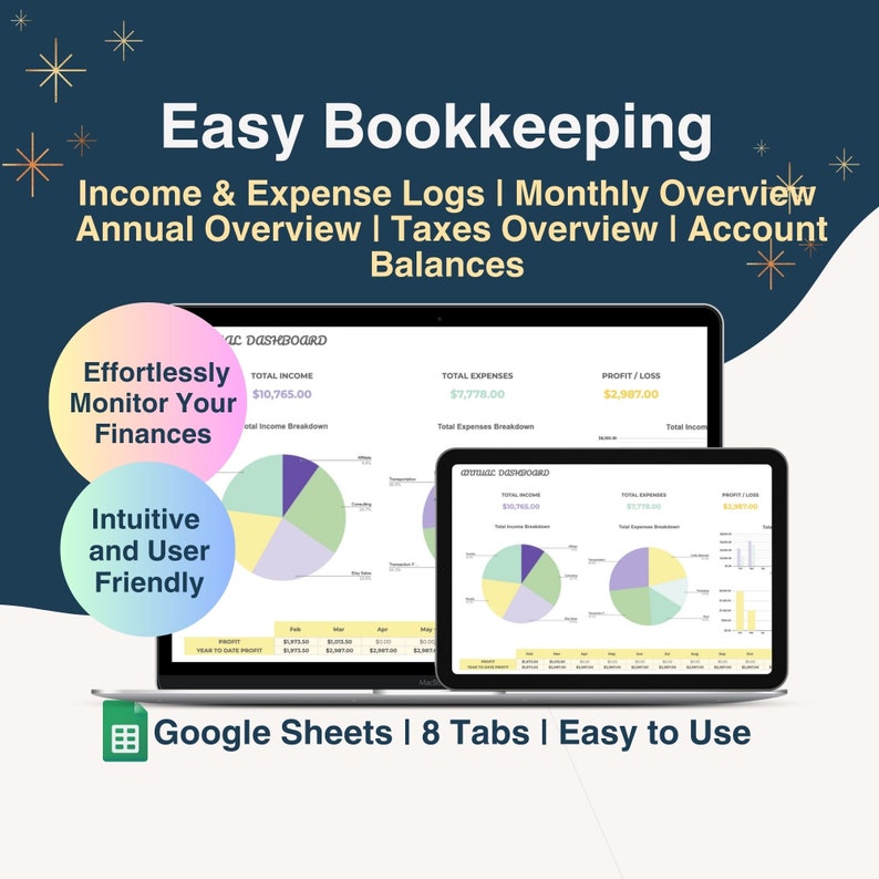 Easy Bookkeeping Spreadsheet Template, Digital Income Expense Tracker ... Easy Bookkeeping Spreadsheet Template, Digital Income Expense Tracker ...