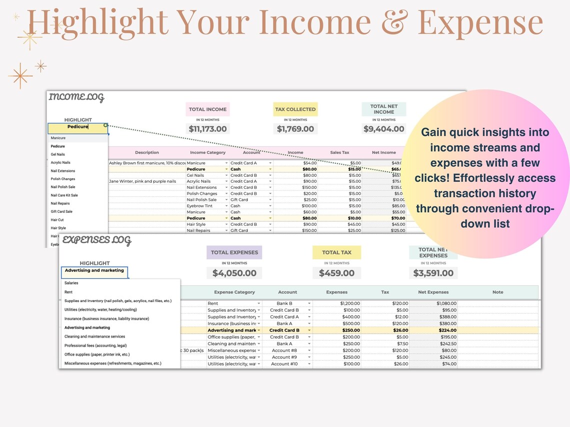 Beauty Salon Bookkeeping Spreadsheet Google Sheets Template Simple ...