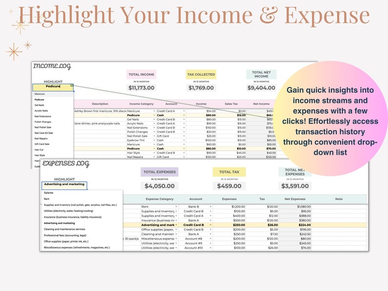Beauty Salon Bookkeeping Spreadsheet Google Sheets Template Simple ...