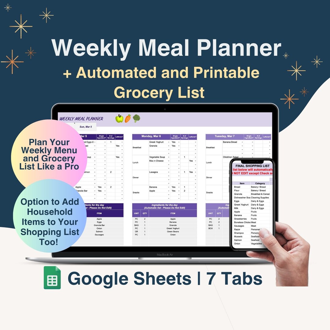 Meal Planner, Simple Family Weekly Menu Planning Spreadsheet With ...