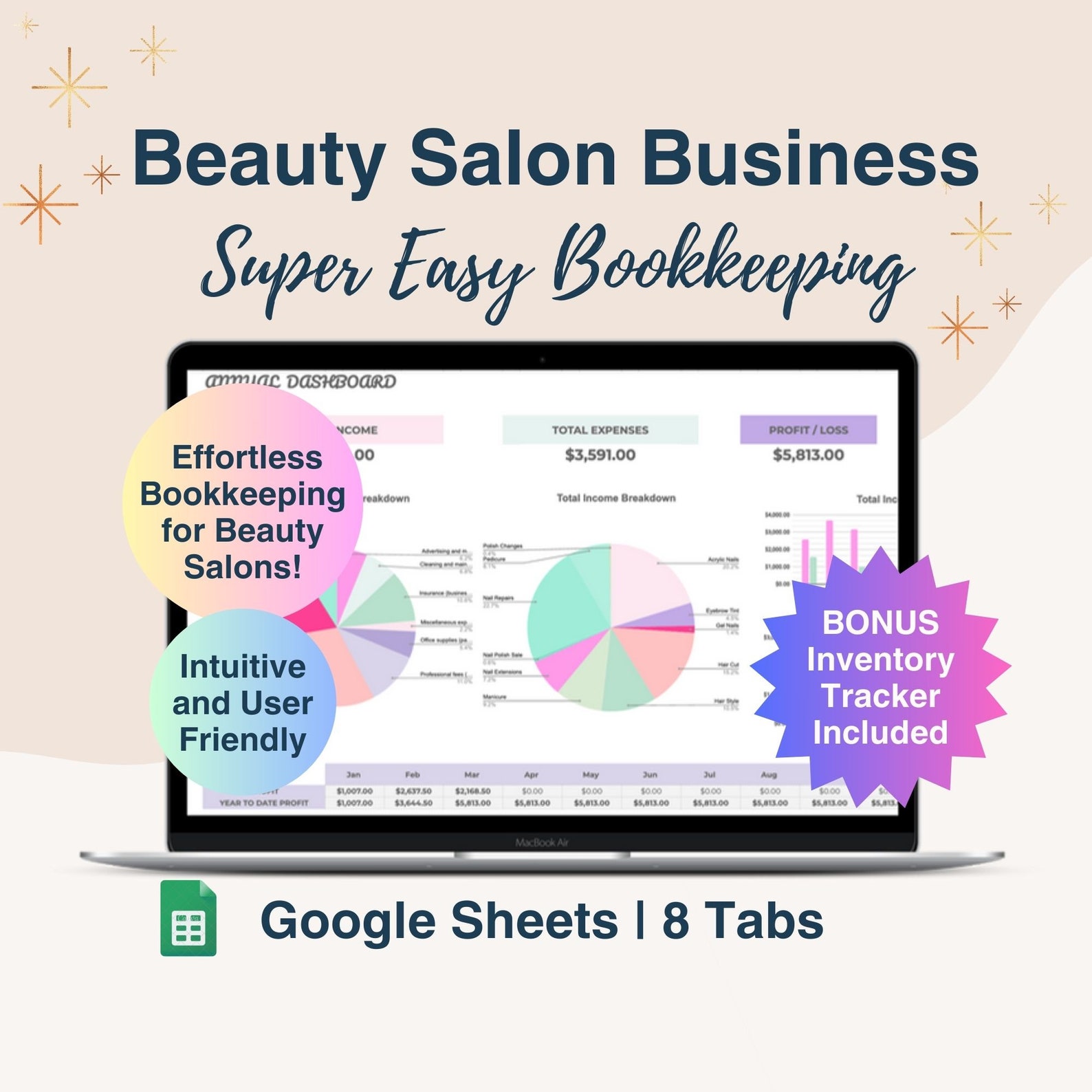 Beauty Salon Bookkeeping Spreadsheet Google Sheets Template Simple ...