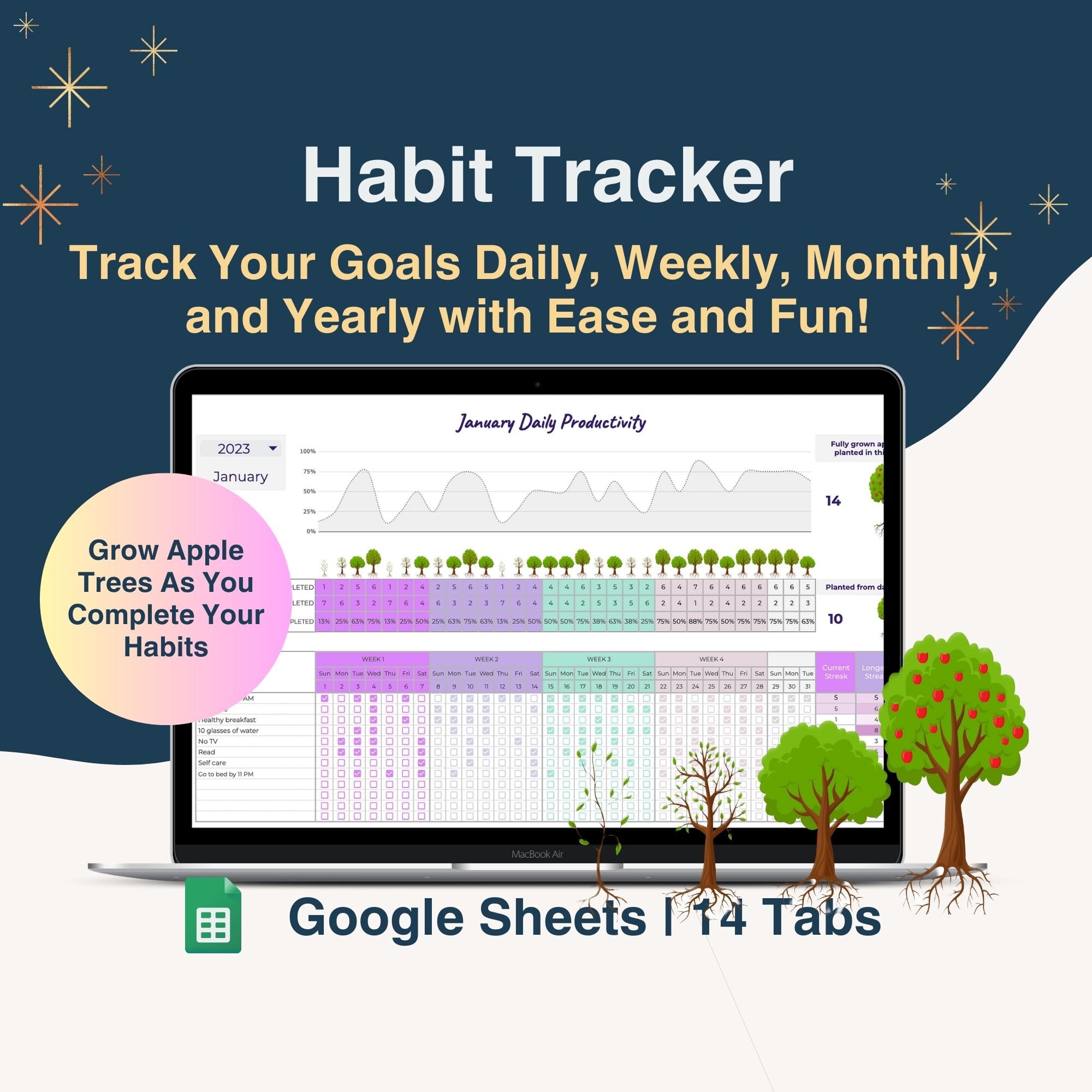 Habit Tracker Spreadsheet: Daily Goal Setting in Google Sheets (digital ...