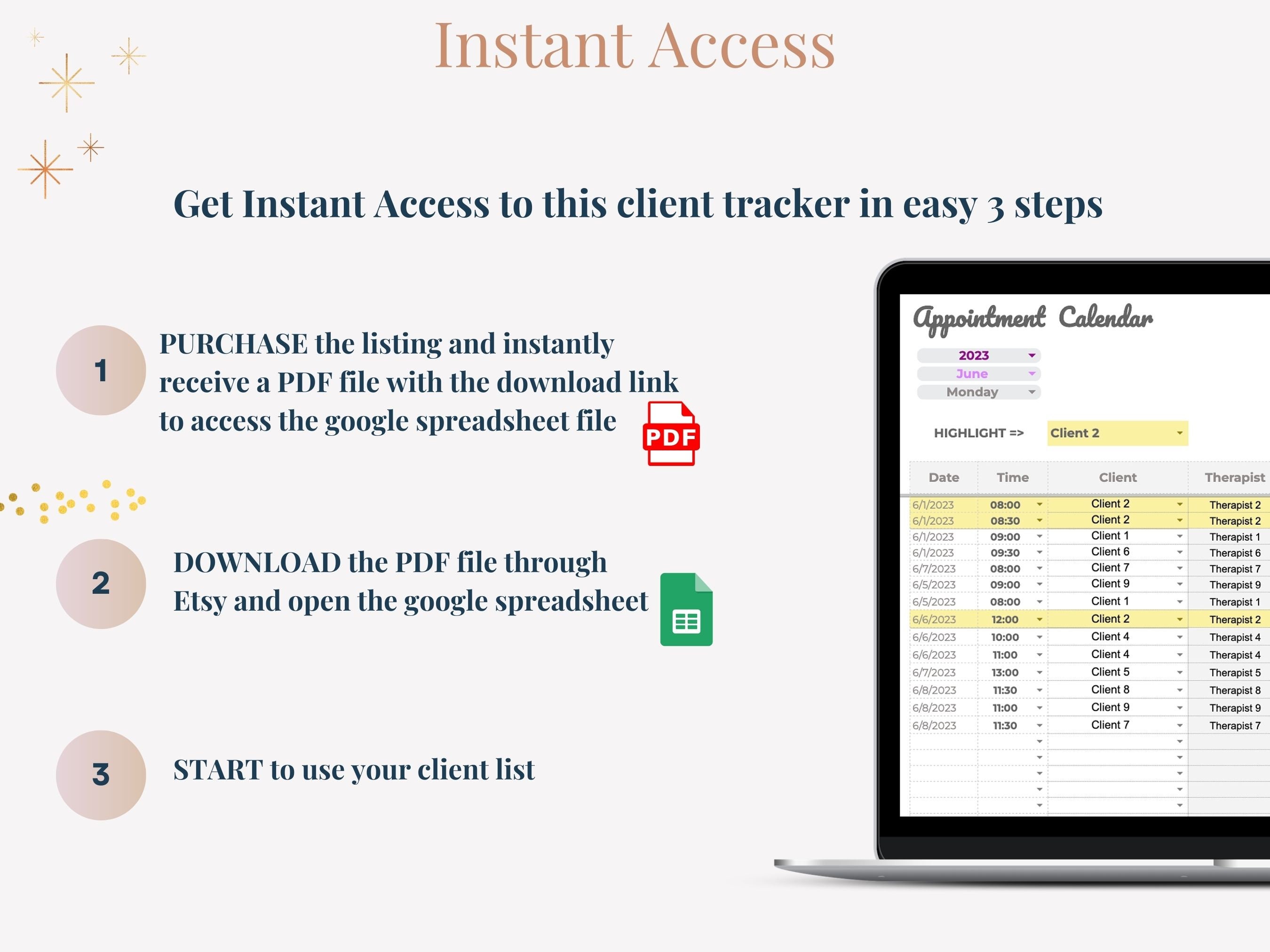 Therapist Client Tracker Scheduling Spreadsheet Google Sheets ...