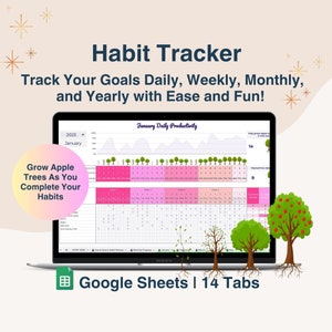 Habit Tracker Google Sheets Template, Simple Daily, Weekly, Monthly ...
