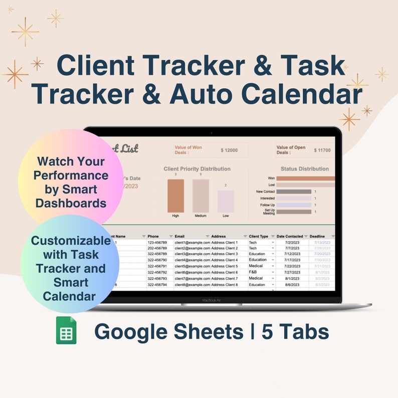 Client Tracker Google Sheets Template, Task Manager, to Do Calendar ...