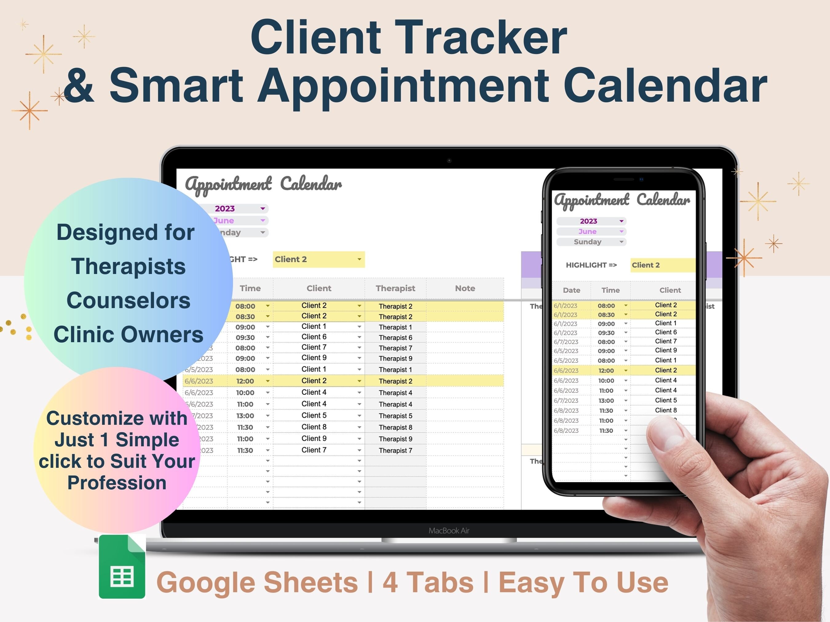 Therapist Client Tracker Scheduling Spreadsheet Google Sheets - Etsy