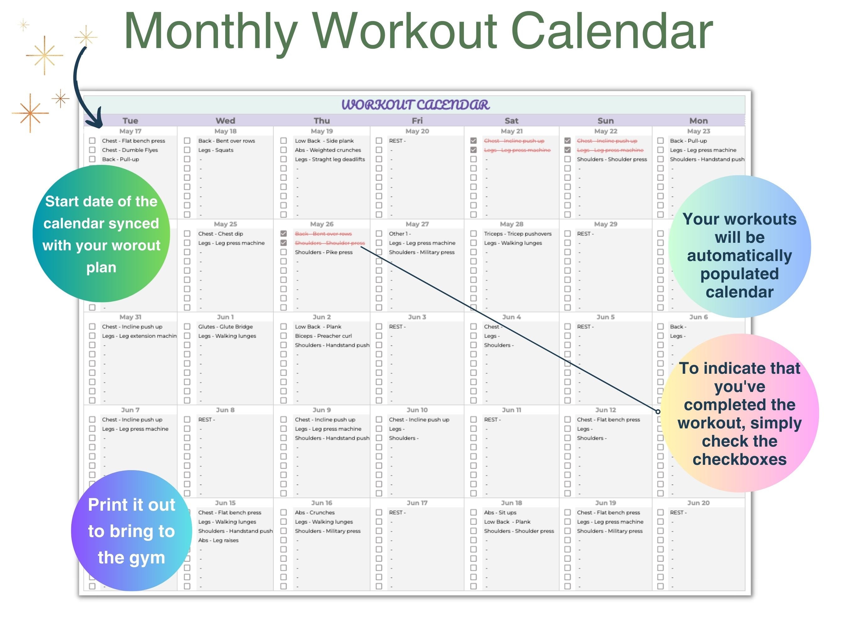 Workout Planner Spreadsheet Google Sheets Template, Printable Fitness ...