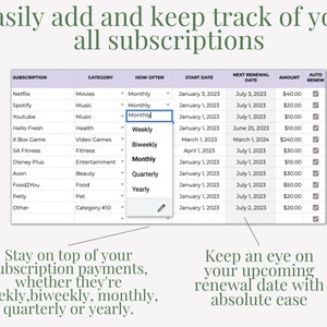 Subscription Tracker: Google Sheets Template (digital Download) - Etsy
