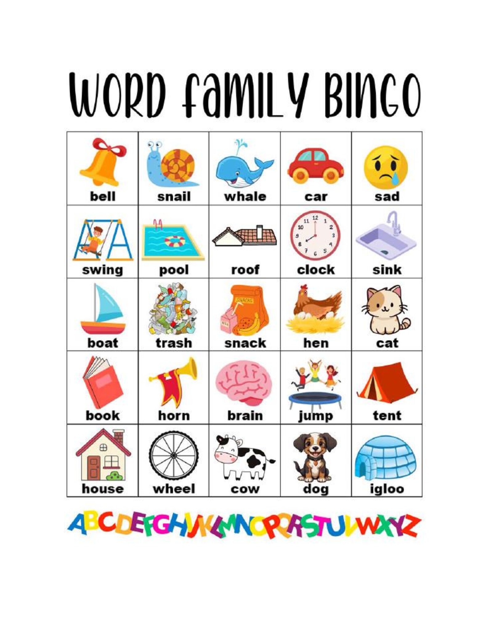 Word Family Classroom Bingo Digital Download & Printable - Etsy