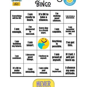 Positive Affirmations Bingo Game, 25 Bingo Cards Plus a Poster and 30 ...