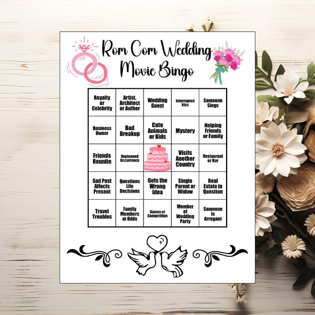 Rom Com Wedding Movie Bingo Cards, Rom Com Bingo, Hallmark Bingo, Movie ...
