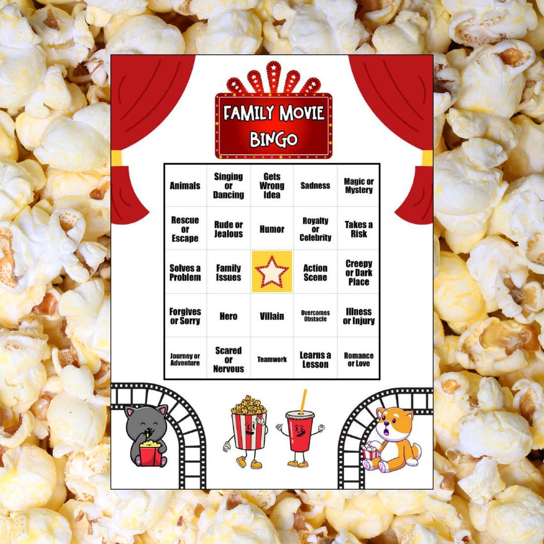 Family Movie Night Bingo, 20 Movie Bingo Cards, Movie Bingo Digital ...