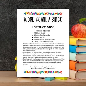 Word Family Classroom Bingo Digital Download & Printable - Etsy
