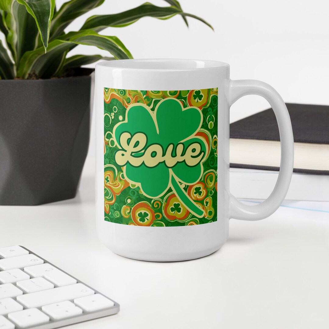 Groovy Shamrock Love Mug, Retro Groovy Mug, Shamrock Mug, Irish ...