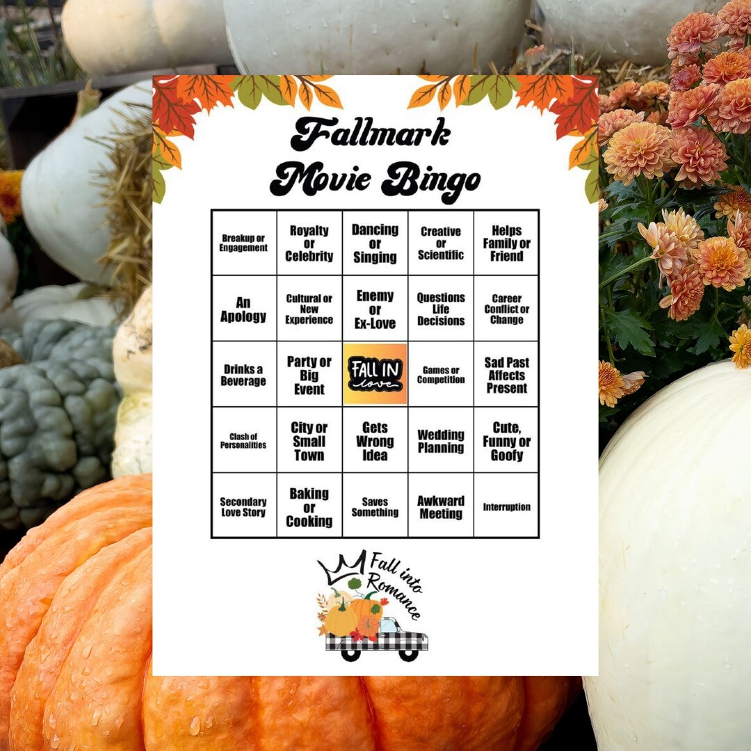Hallmark Fall Movie Bingo Cards, Hallmark Bingo 20 Cards, Rom Com Bingo ...