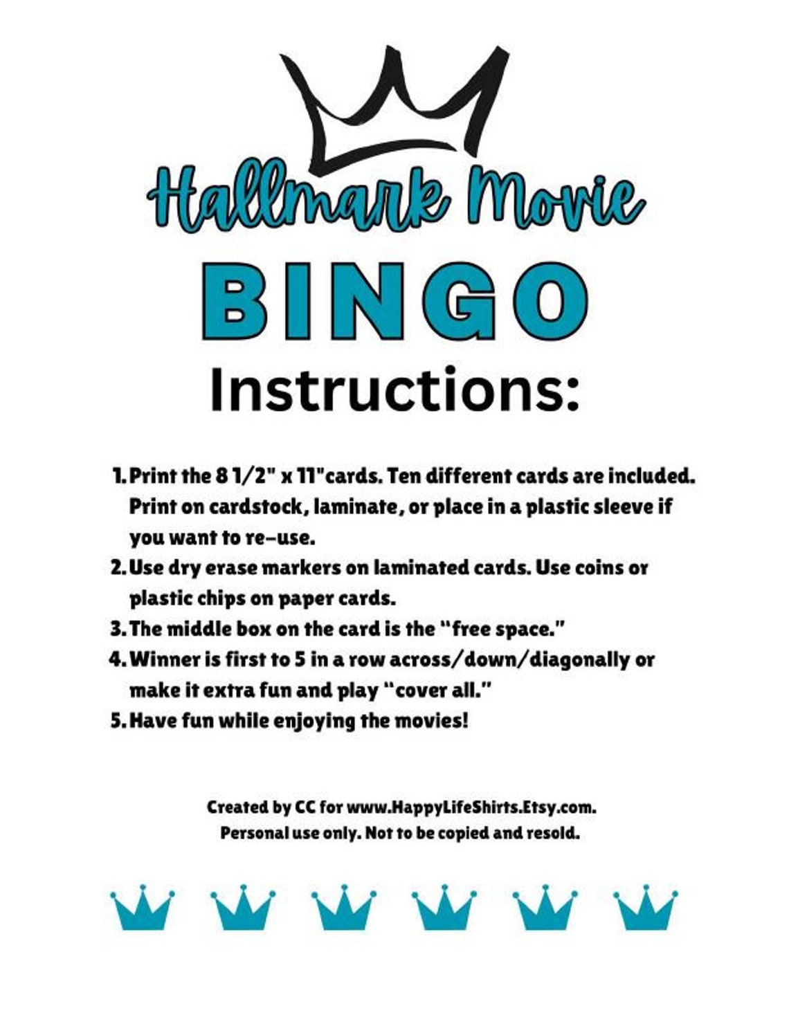 Hallmark Movie Bingo Cards, Generic Hallmark Movie Bingo, Printable ...