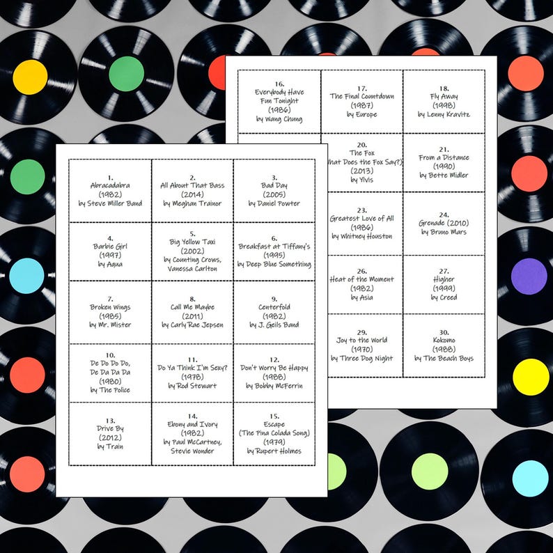 Worst Songs Ever Music Bingo: 60s-2000s, 30 Bingo Cards (digital ...