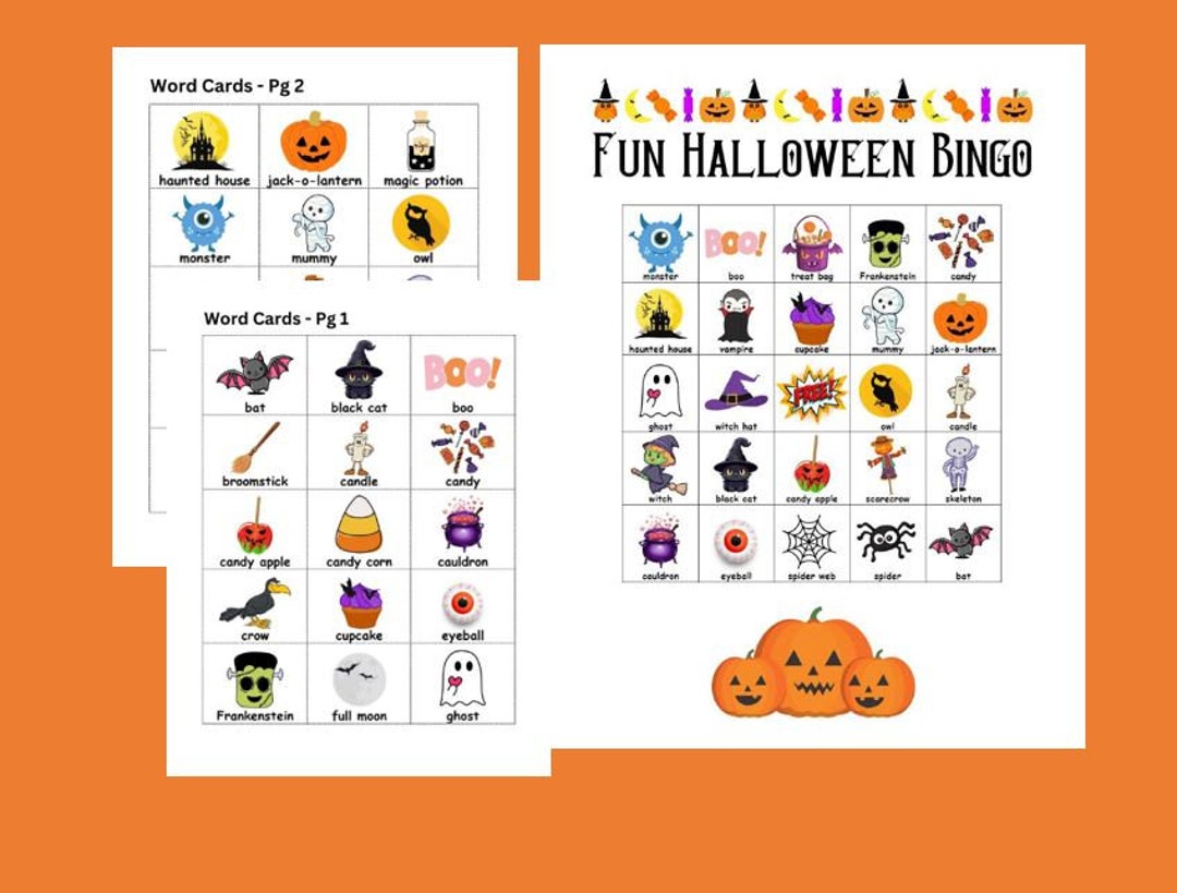 Fun Halloween Bingo Game for Kids, Halloween Theme Bingo, Digital ...