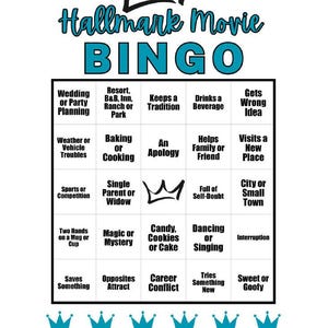 Hallmark Movie Bingo Cards, Generic Hallmark Movie Bingo, Printable ...