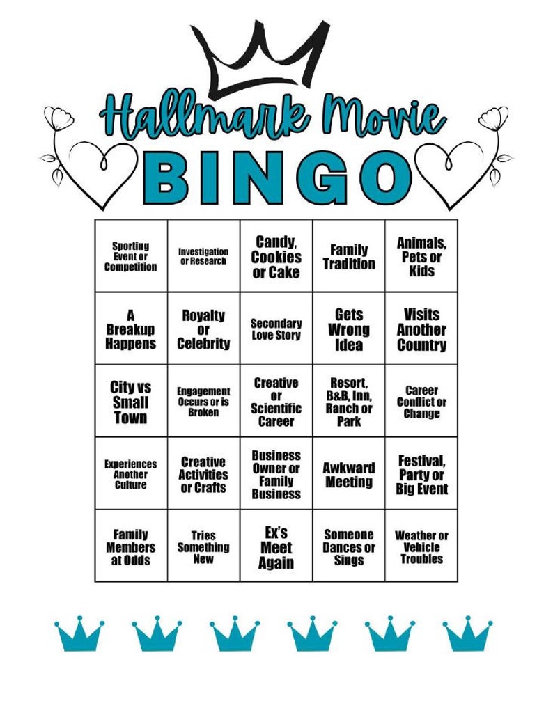 Hallmark Movie Bingo Cards, Generic Hallmark Movie Bingo, Rom Com Bingo ...