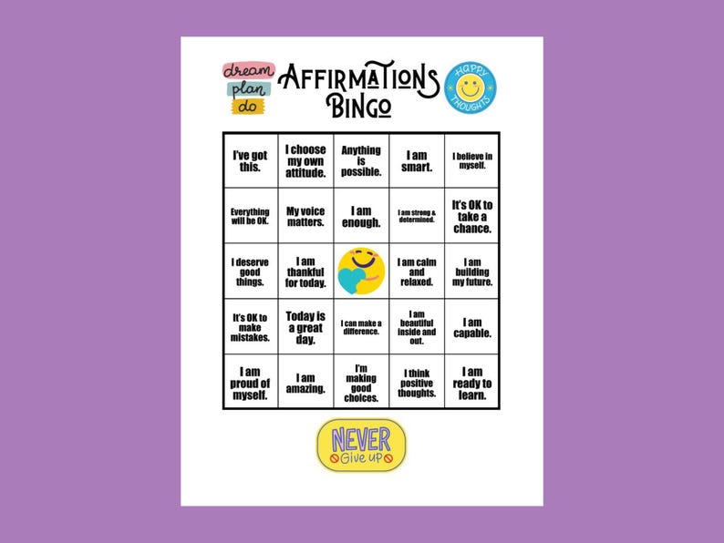 Positive Affirmations Bingo Game, 25 Bingo Cards Plus a Poster and 30 ...