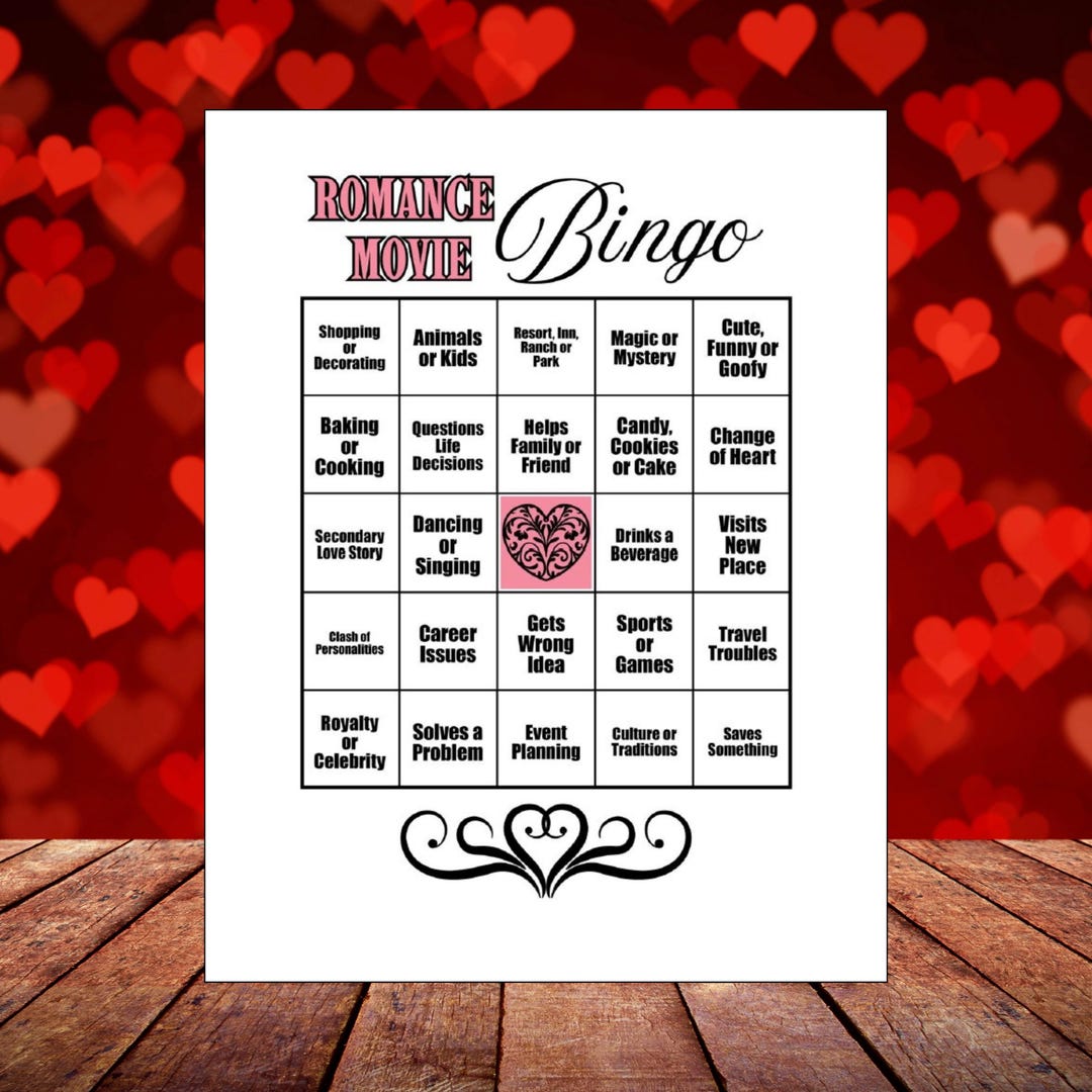Romance Movie Bingo Cards, 30 Bingo Cards, Rom Com Bingo Cards, Generic ...