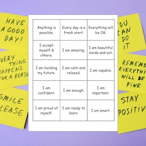 Positive Affirmations Bingo Game, 25 Bingo Cards Plus a Poster and 30 ...