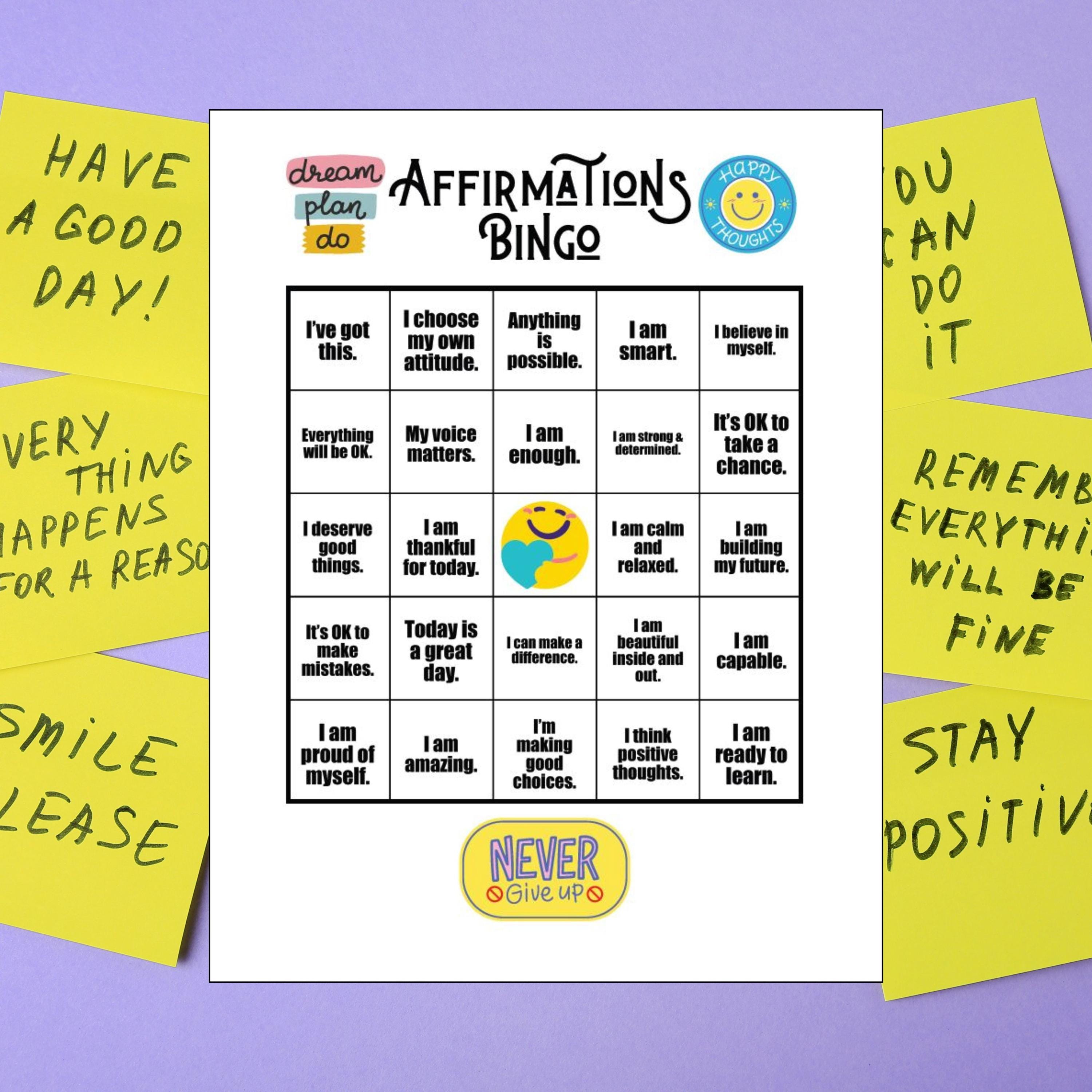Positive Affirmations Bingo Game, 25 Cards, Poster (PDF Download) - Etsy