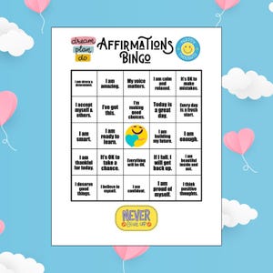 Positive Affirmations Bingo Game, 25 Bingo Cards Plus a Poster and 30 ...