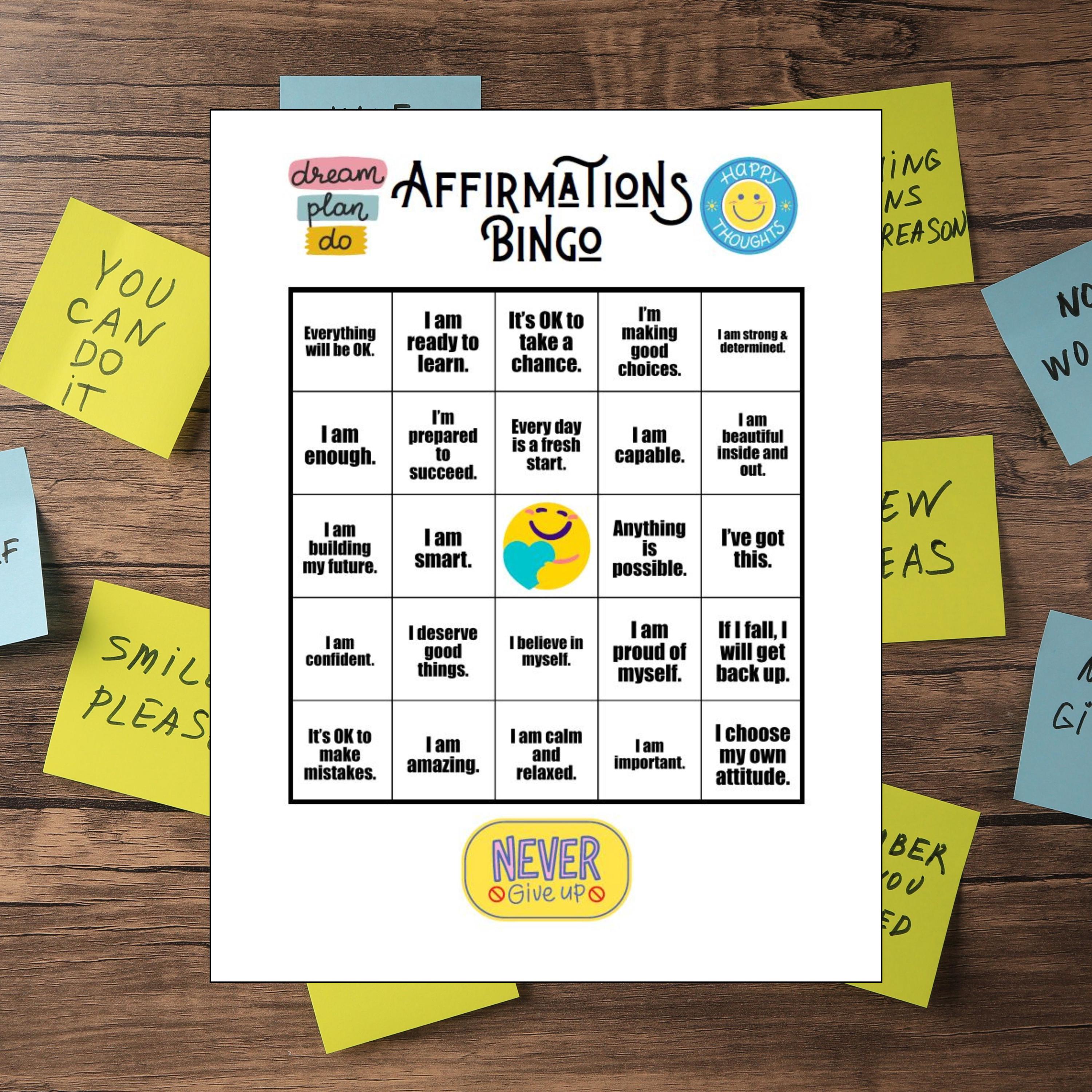 Positive Affirmations Bingo Game, 25 Cards, Poster (PDF Download) - Etsy