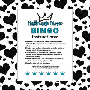 Hallmark Movie Bingo Cards, Generic Hallmark Movie Bingo, Printable ...
