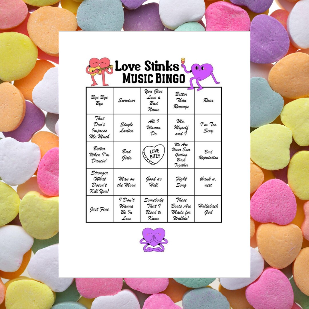 Love Stinks Music Bingo, Spotify® Playlist, 45 Songs, 30 Cards - Etsy