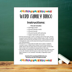 Word Family Classroom Bingo Digital Download & Printable - Etsy