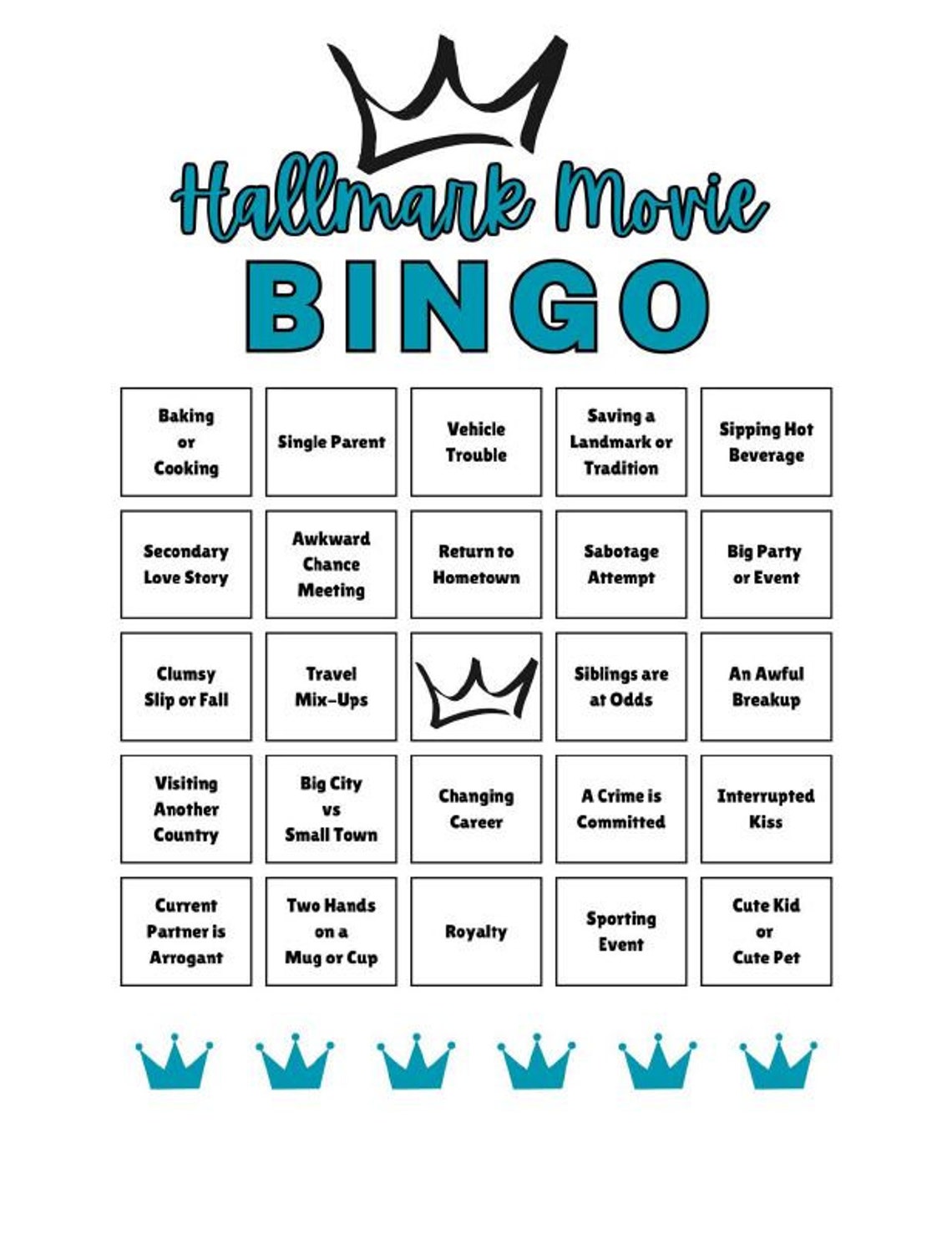 Hallmark Movie Bingo Cards, Generic Hallmark Movie Bingo, Printable ...