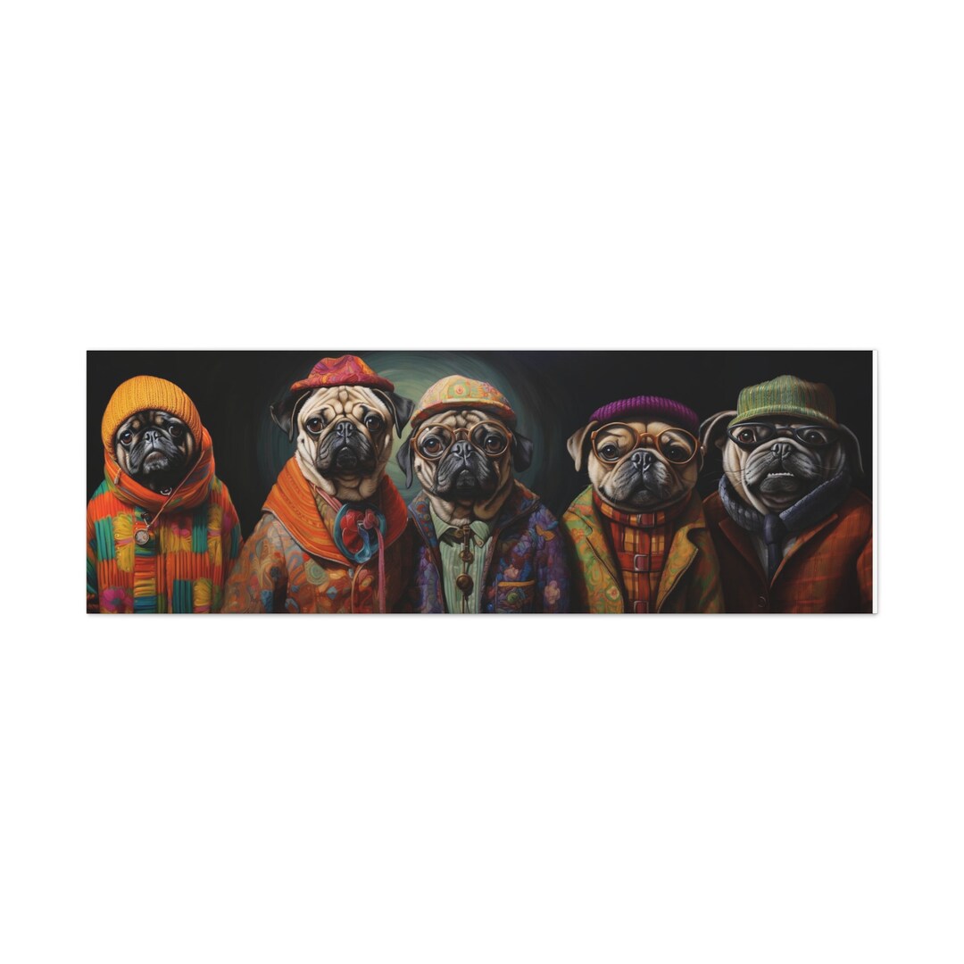 Pug Hipster Grumble Gang Portrait on Canvas A Perfect Gift for Pug ...