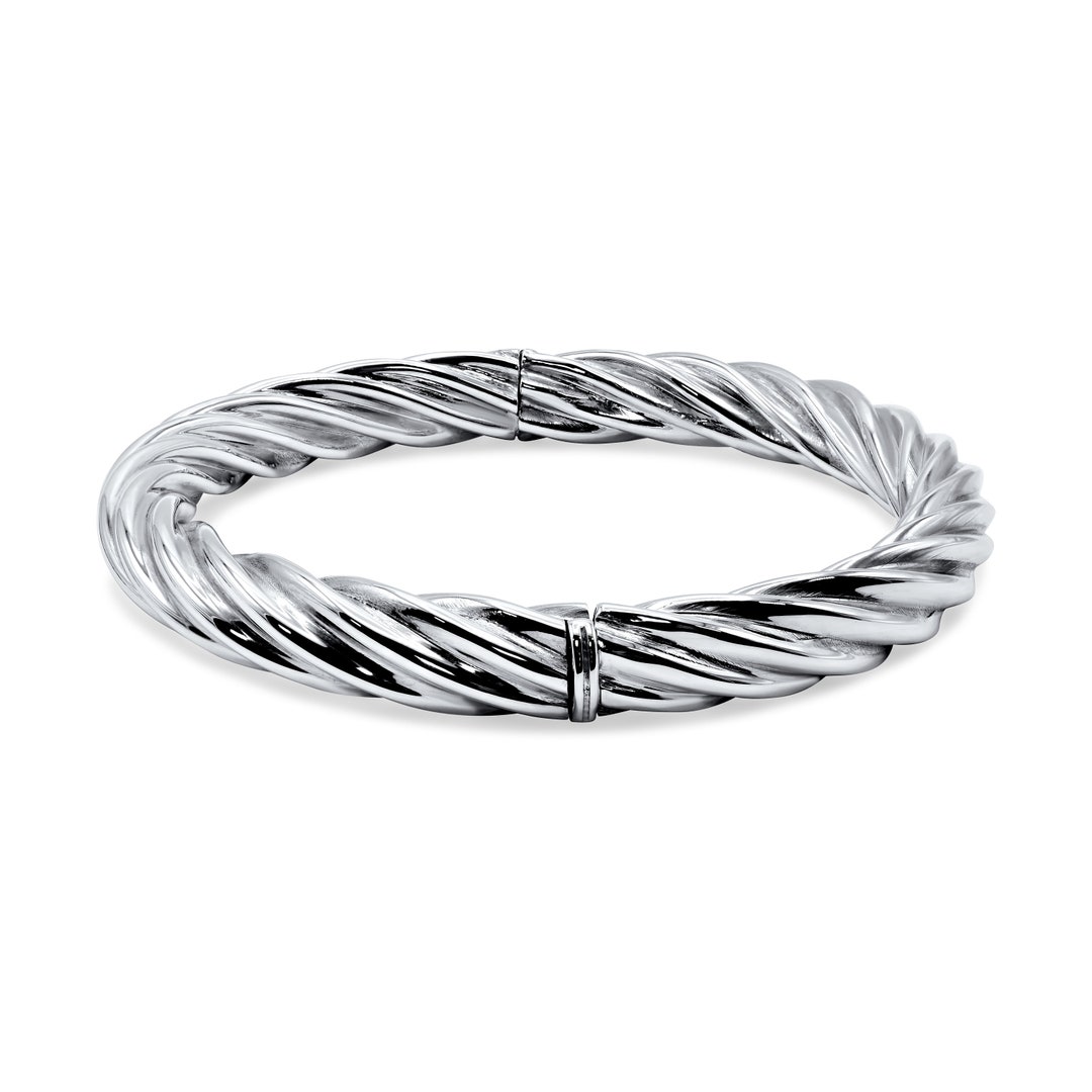 Sterling Silver Twisted Cable Rope Side Hinged Bangle Bracelet ...