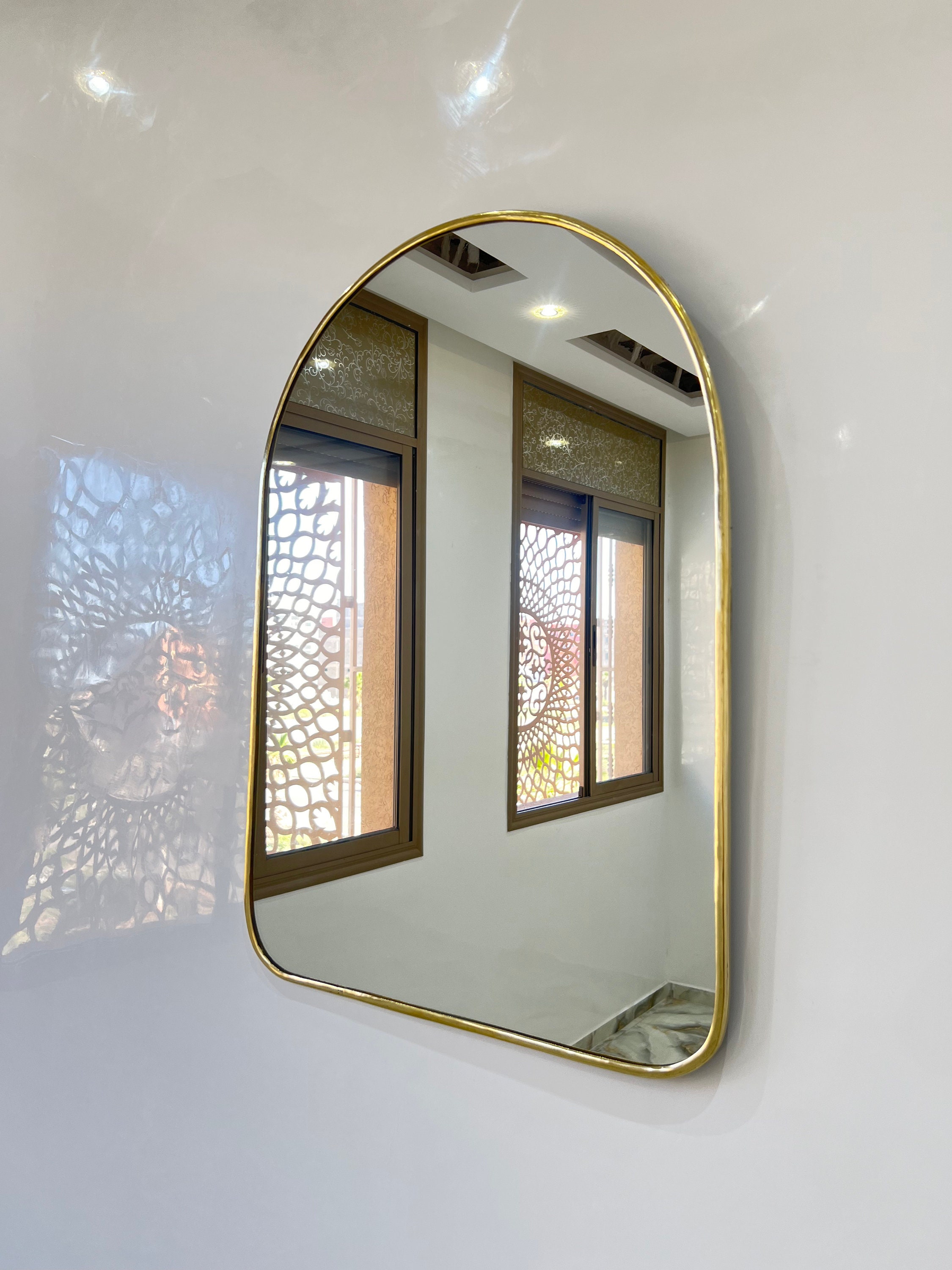 Arch Mirror, Antique Brass Mirror, Customized Mirror, Golden Bathroom ...