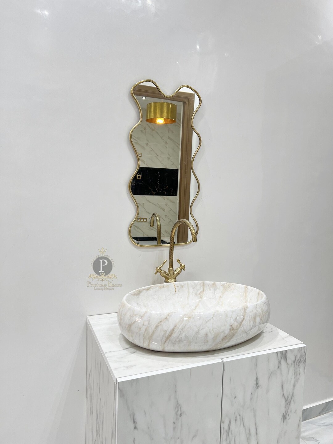 Venetian-inspired Scalloped Brass Wall Mirror – Asymmetrical Shield ...