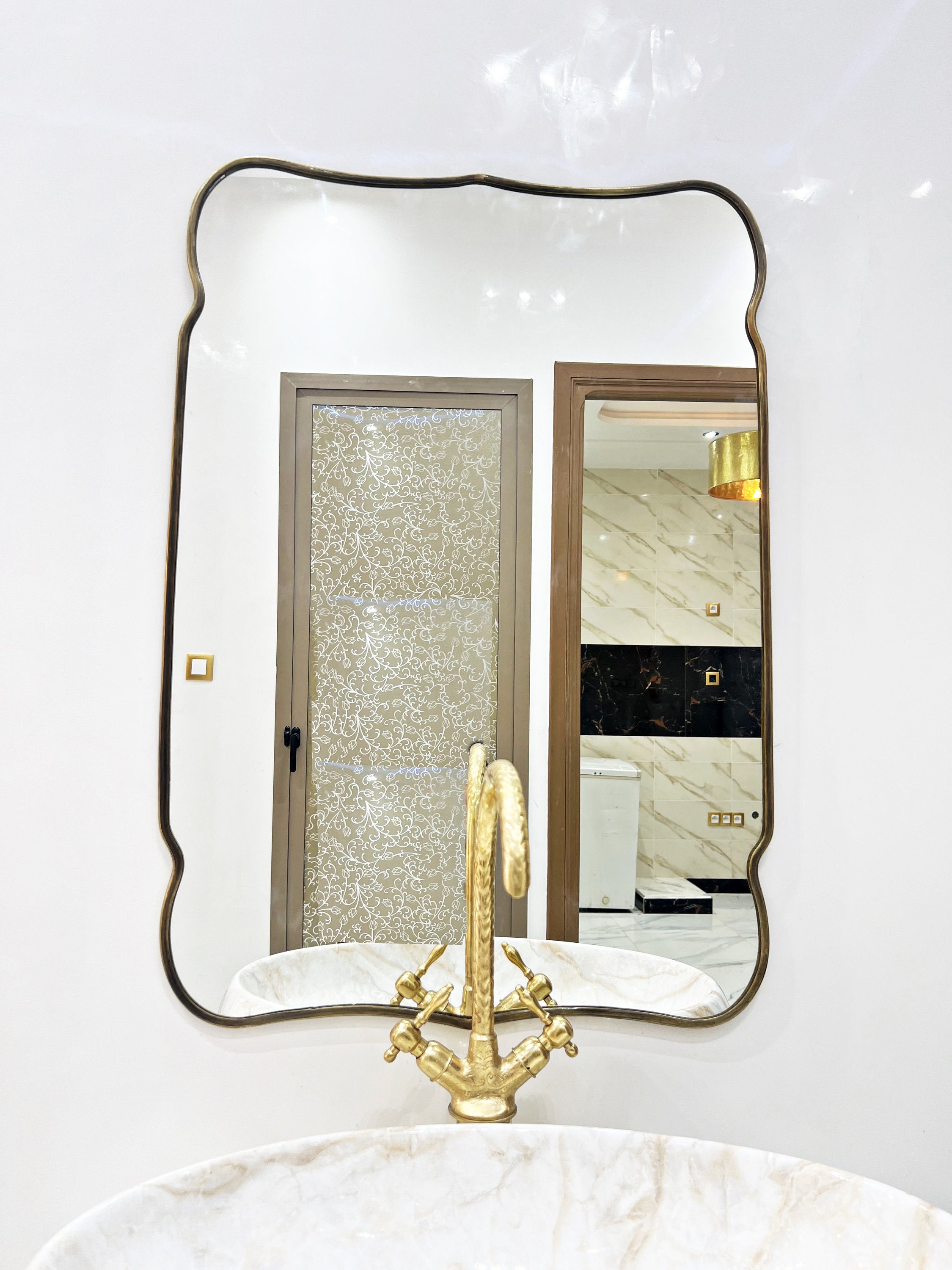 Italian-style Antique Brass Curve Butterfly Mirror, Non-regular Mirror ...